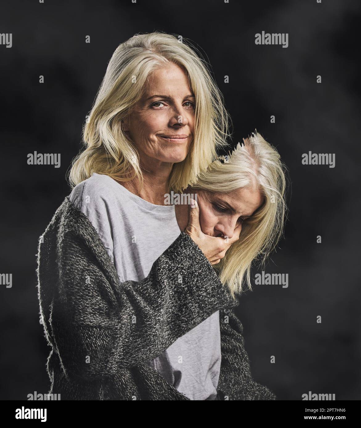 Depression, bipolar mask and woman with mental health problem against a ...