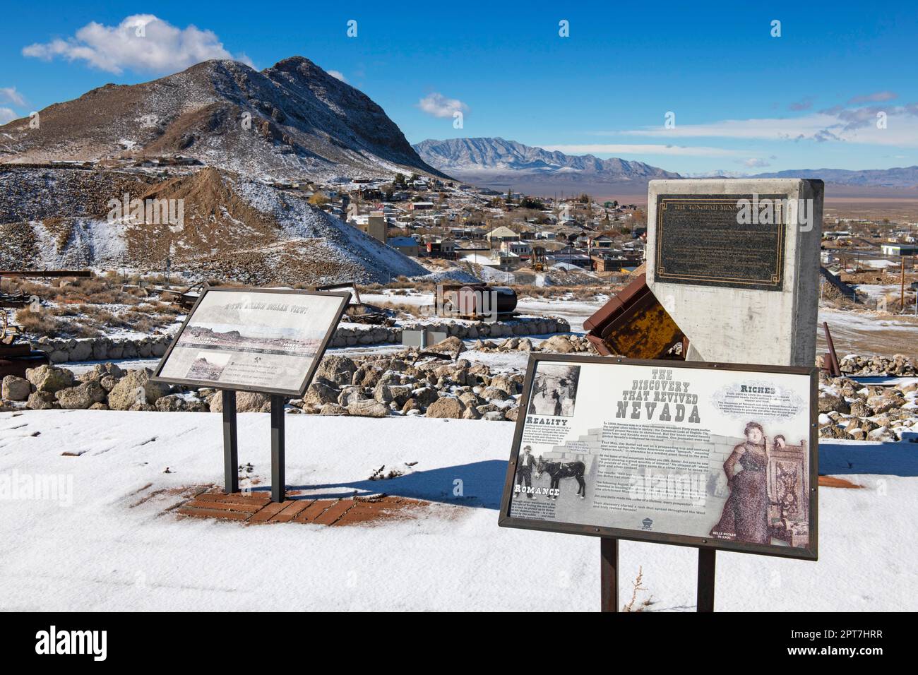 View over the Historic Mining Park, gold mining tools, Tonopah, Nevada ...