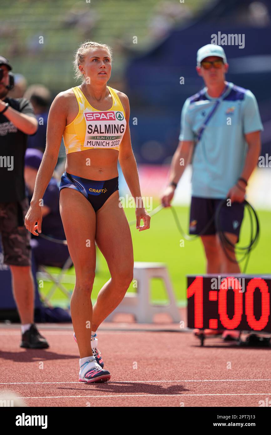 Bianca Salming participating in the high jump of the European Athletics Championships in Munich ...