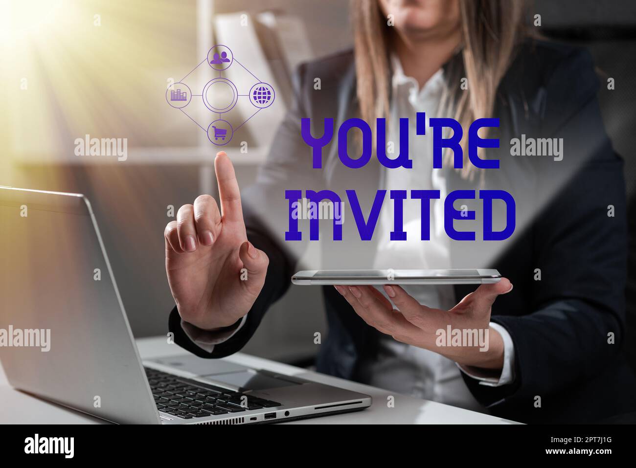 Hand writing sign You'Re Invited, Concept meaning Please join us in our ...