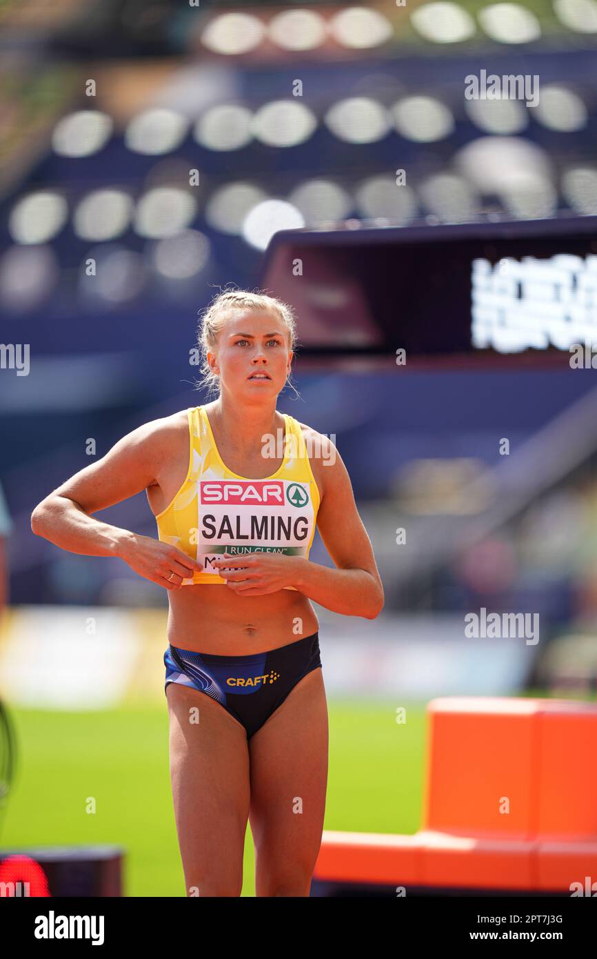 Bianca Salming participating in the high jump of the European Athletics Championships in Munich ...