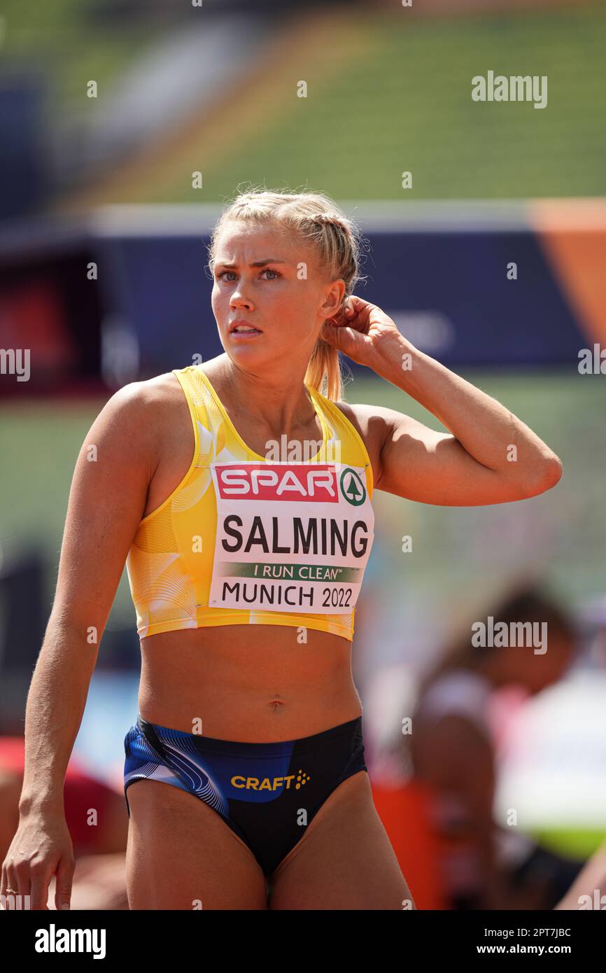 Bianca Salming participating in the high jump of the European Athletics Championships in Munich ...