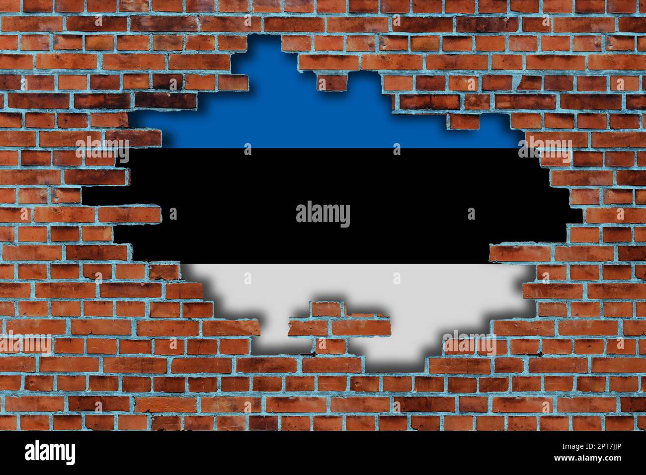 3D Flag of Estonia behind the broken old stone wall background Stock ...