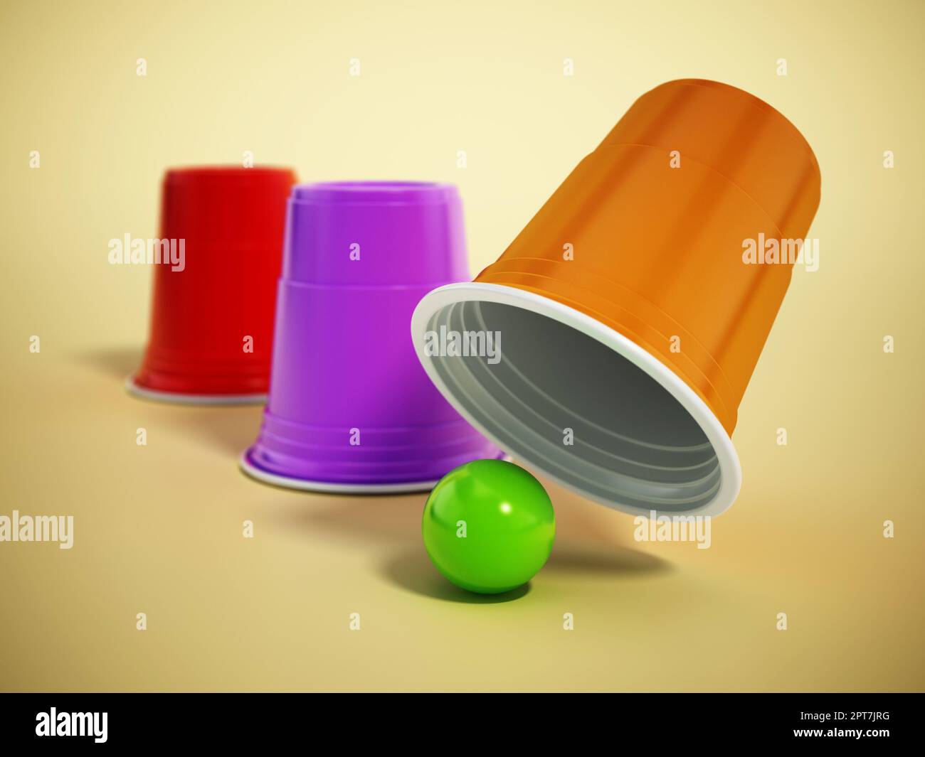 Cup and ball guessing game. 3D illustration Stock Photo - Alamy