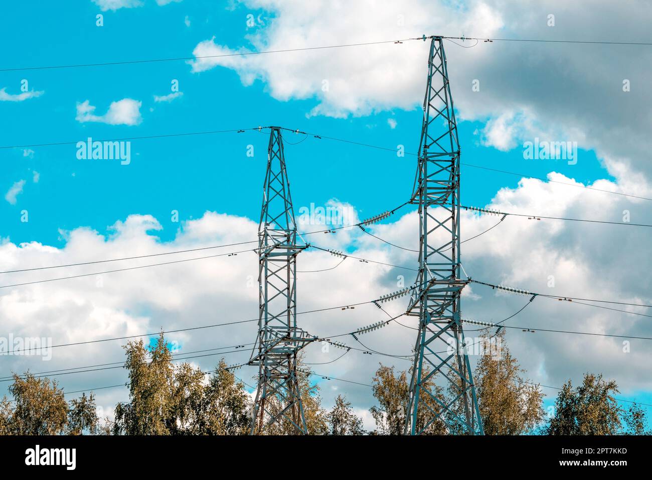 High voltage pylons. Concept for technology and industry. Further rising electricity and energy ...
