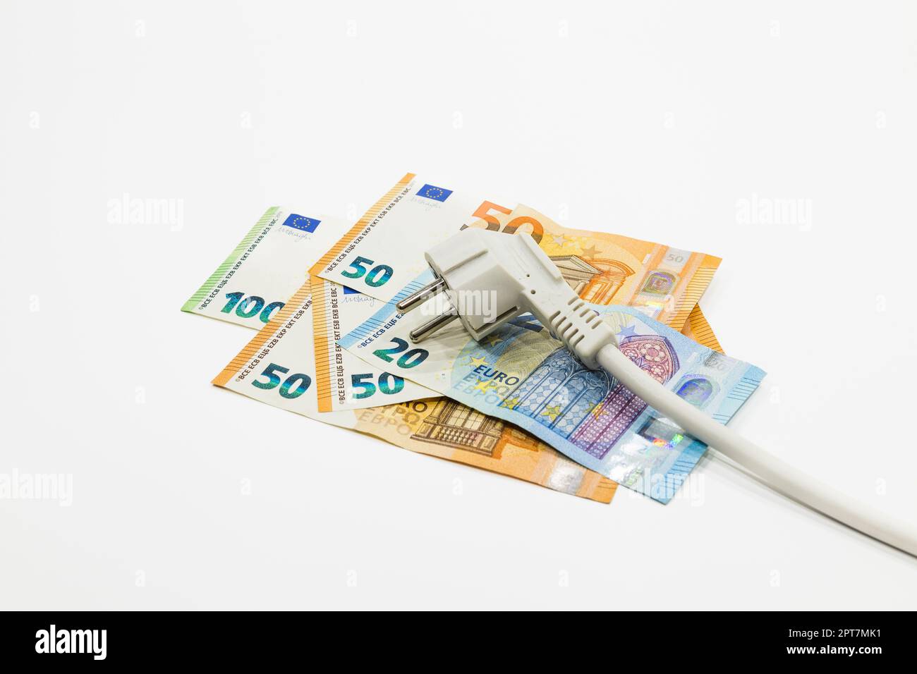 Electric plug and euro money banknotes. Concept of the increasing ...