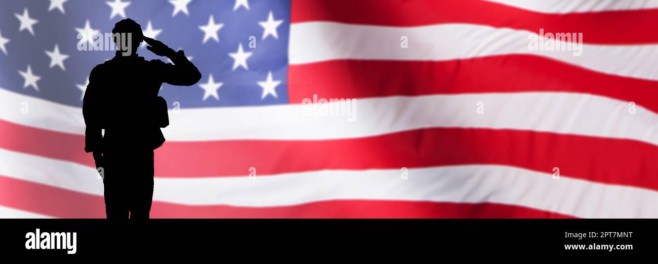 American Military Soldier Saluting US Flag. People Veteran Stock Photo ...