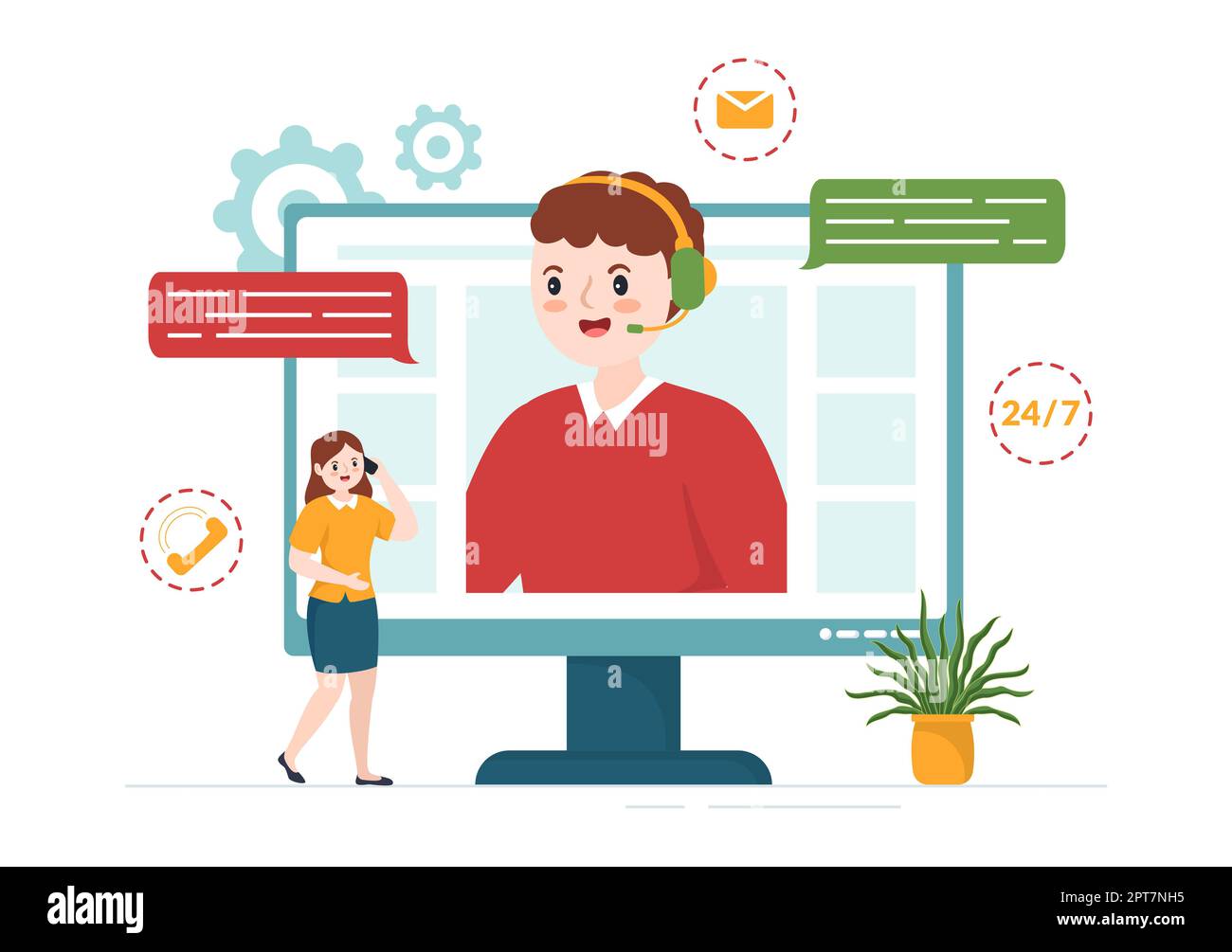 Call Center Agent of Customer Service or Hotline Operator with Headsets ...