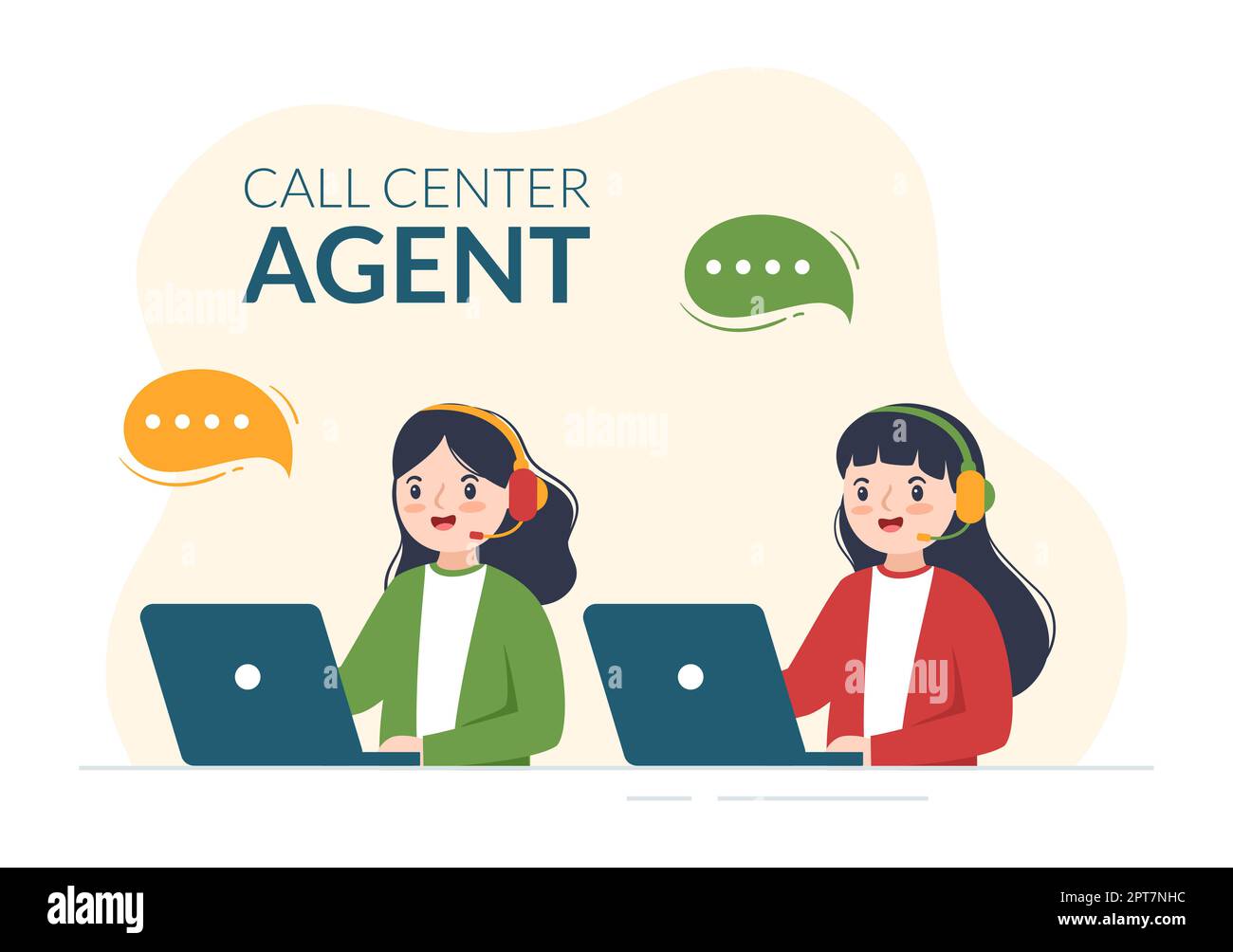 Call Center Agent of Customer Service or Hotline Operator with Headsets ...