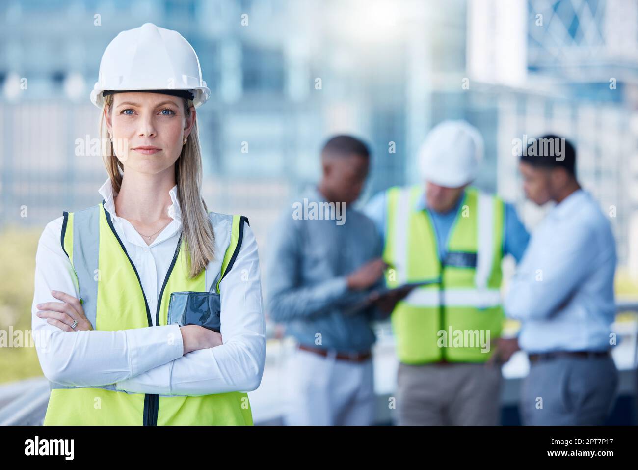 Being a strong woman in this industry. a young contractor with her team ...