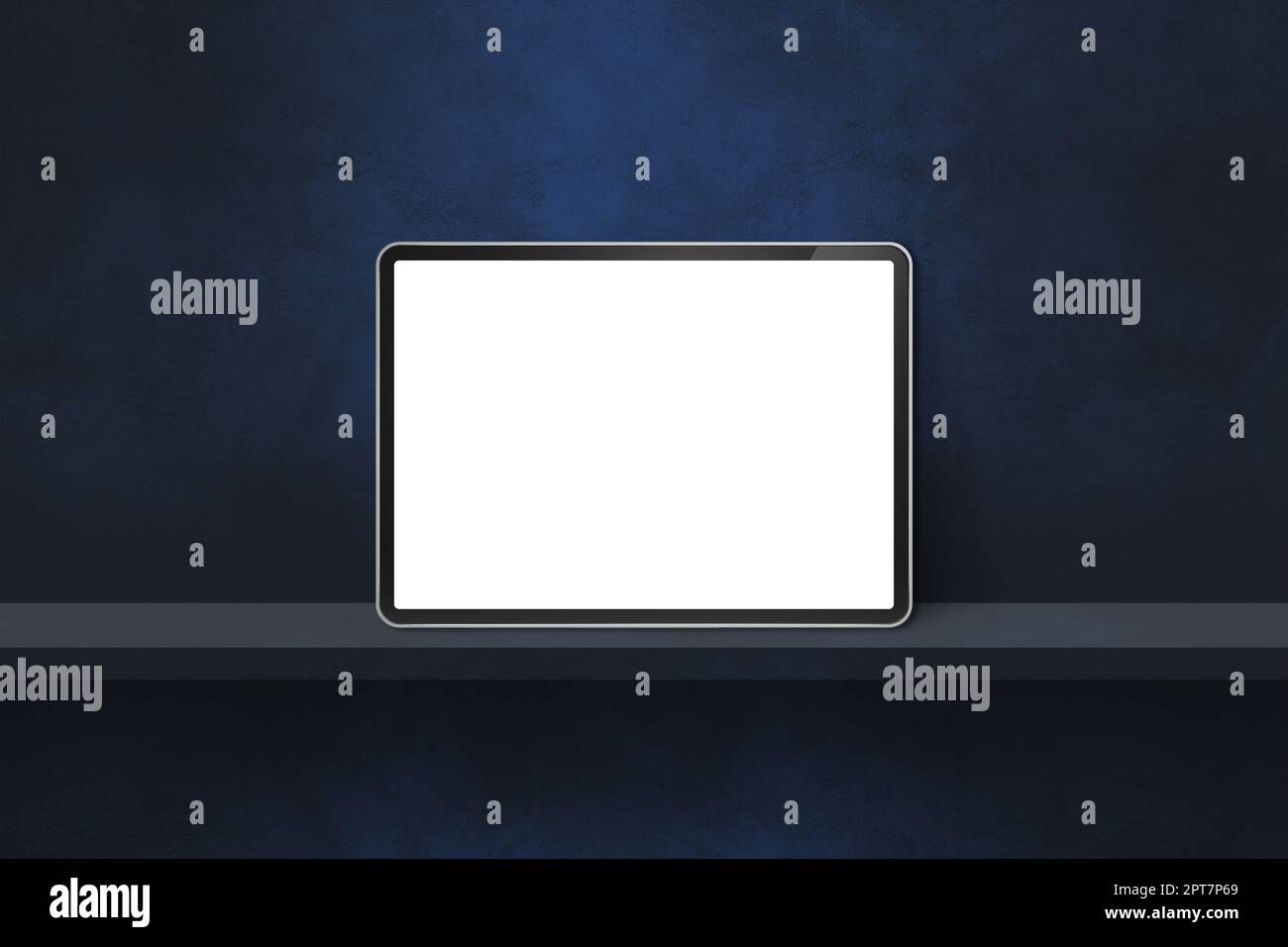 Digital tablet pc on black wall shelf. Horizontal background banner. 3D ...