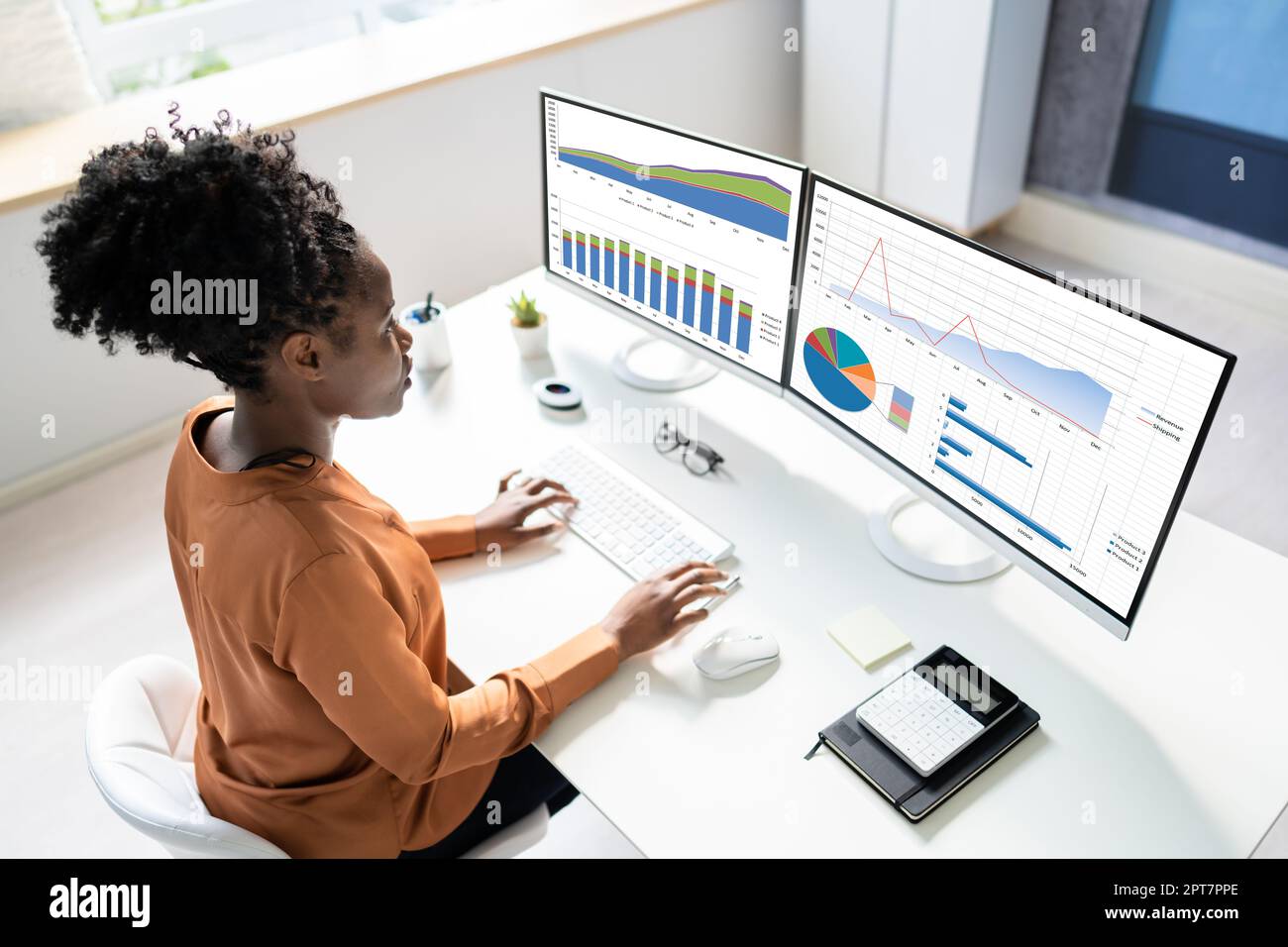 Analyst Woman Looking At Business Data Analytics Dashboard Stock Photo ...