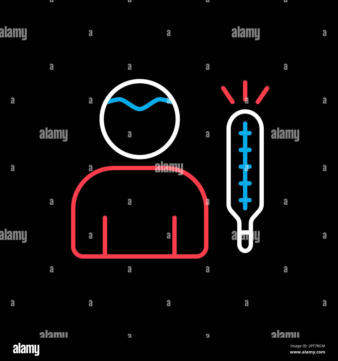 Fever High temperature vector flat icon on black background. Covid sign ...