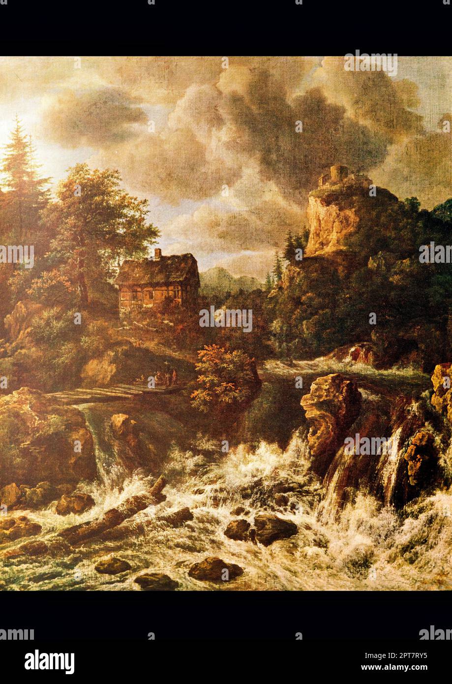 The Waterfall, painted by Jacob Izaakszoon van Ruisdeael, 17th century ...