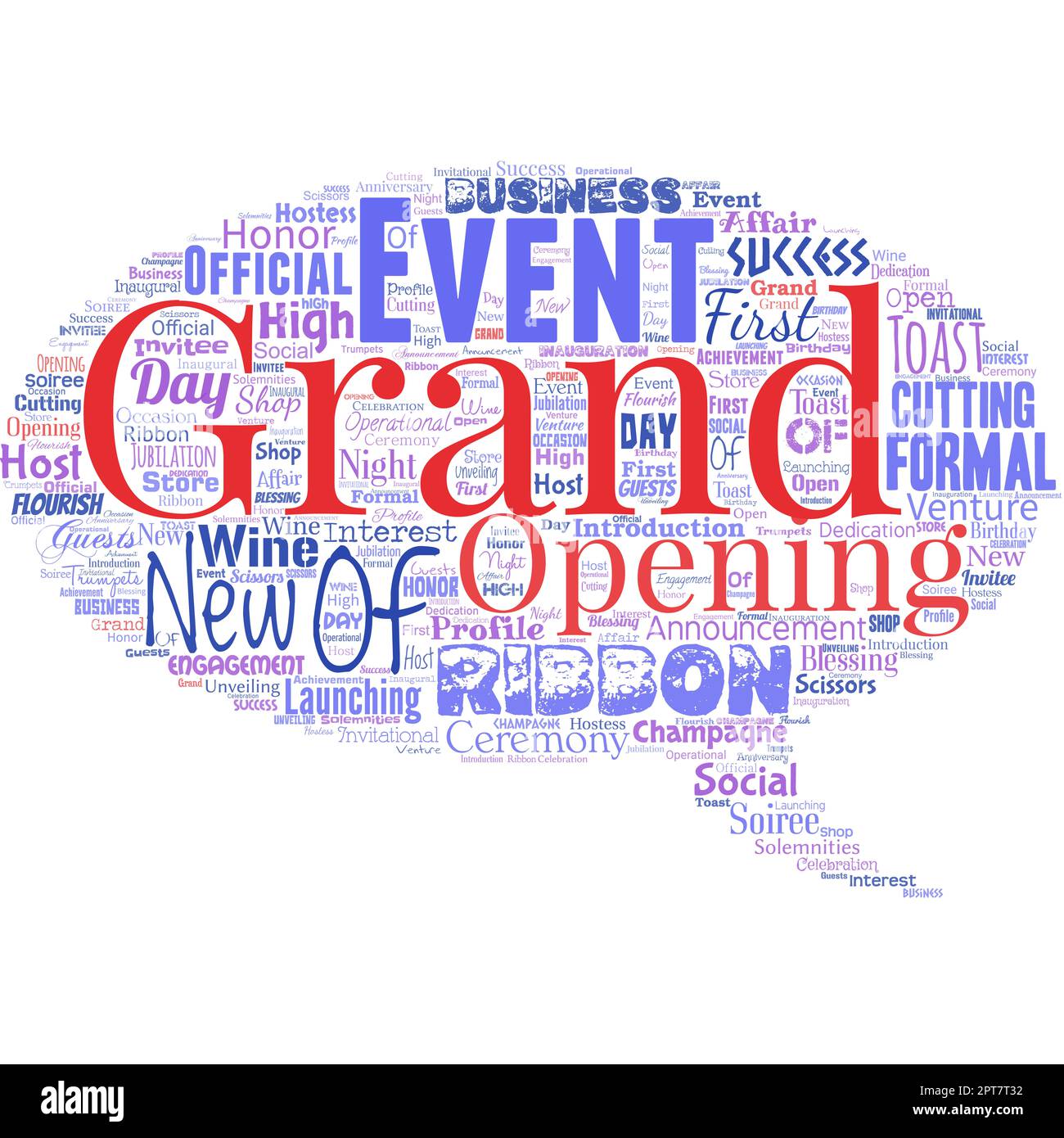 Big word cloud in the shape of speech bubble with words grand opening ...