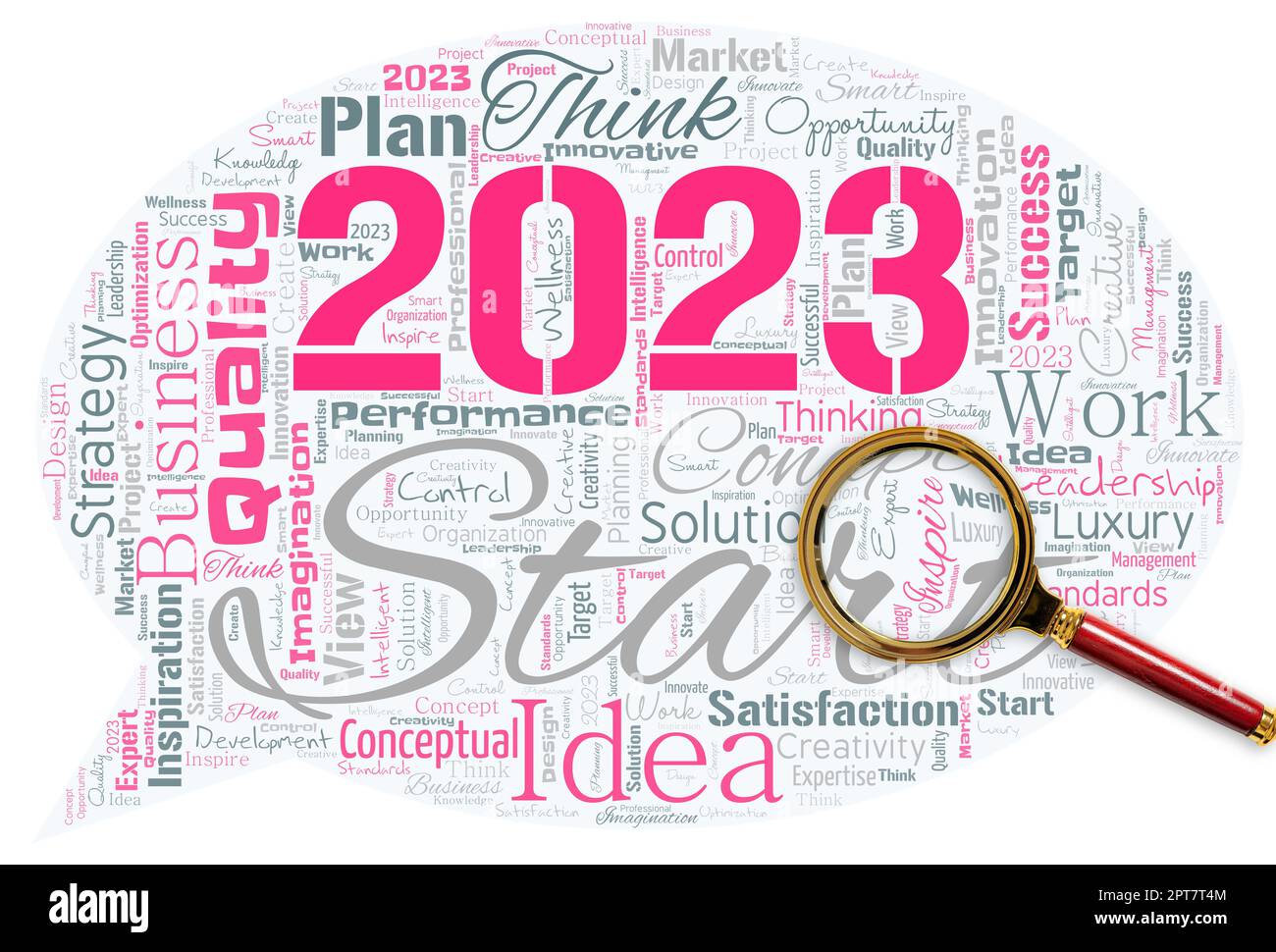 Big word cloud with words 2023 Start with magnifying glass Stock Photo ...