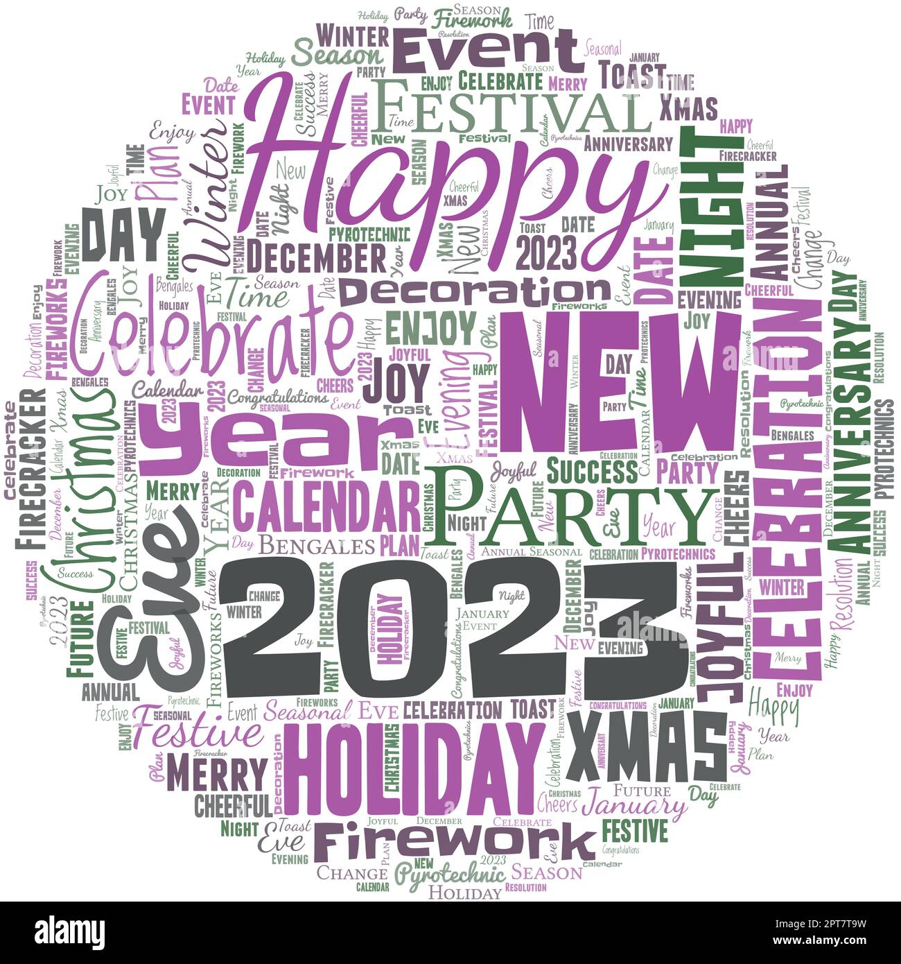 Big word cloud in the shape of circle with words Happy New Year 2023 ...