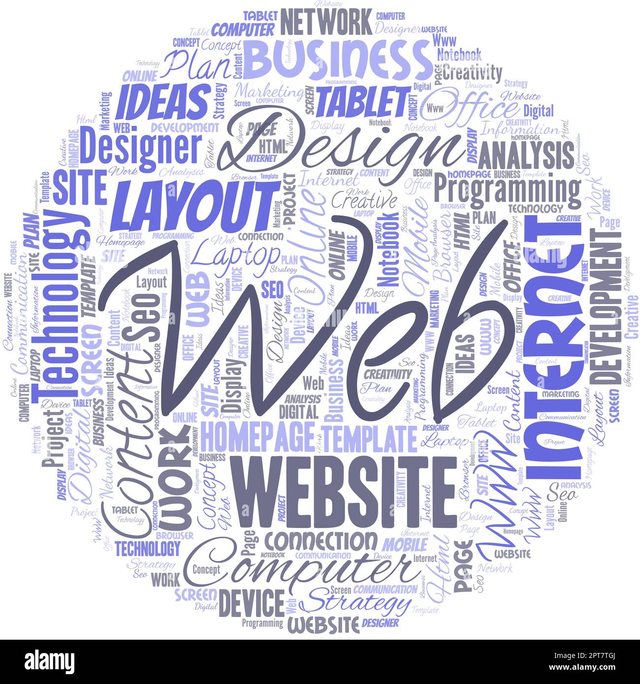 Big word cloud in the shape of circle with word WEB Stock Photo - Alamy