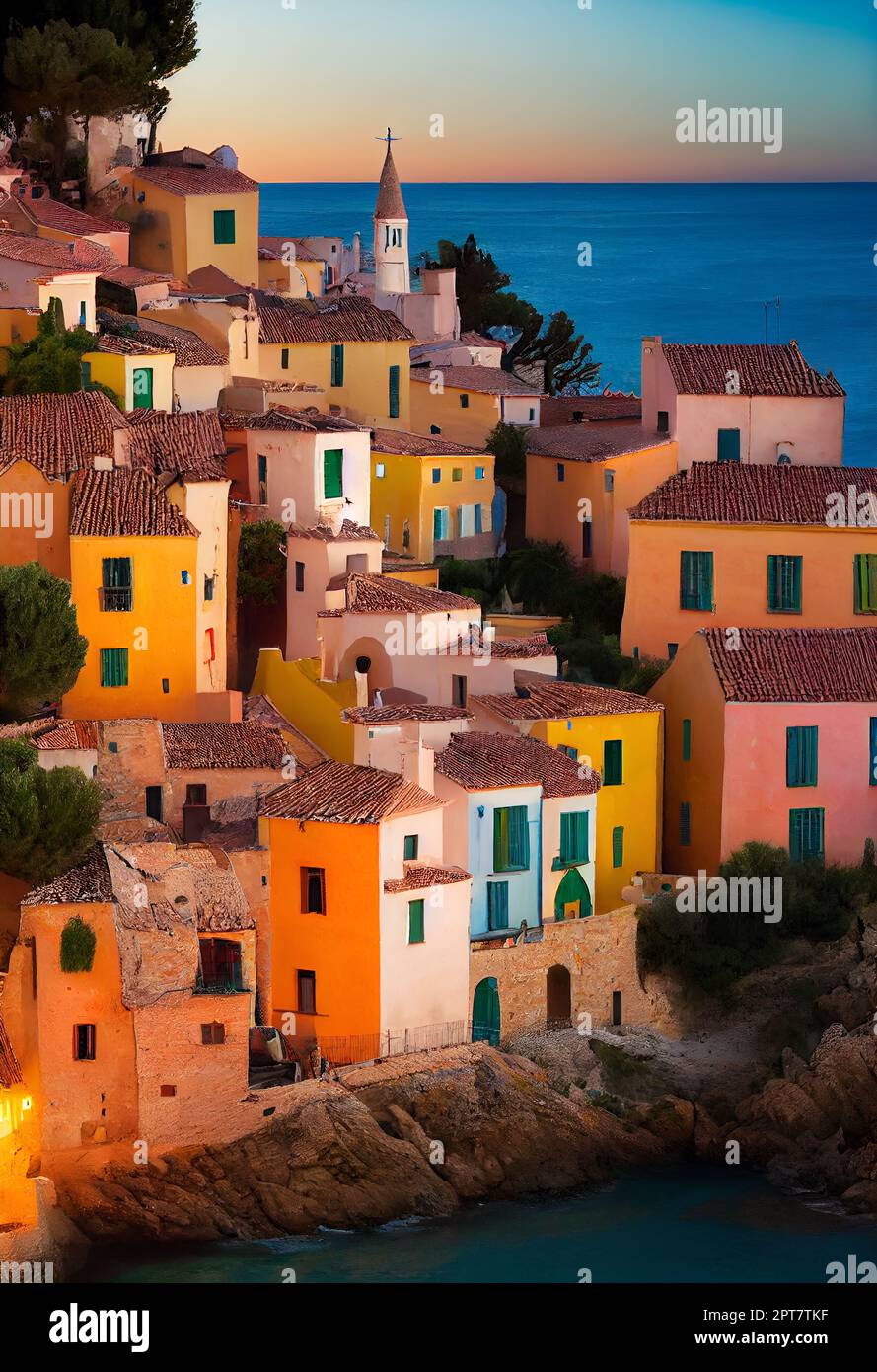 Mediterranean town landscape, travel destination concept, 3D ...