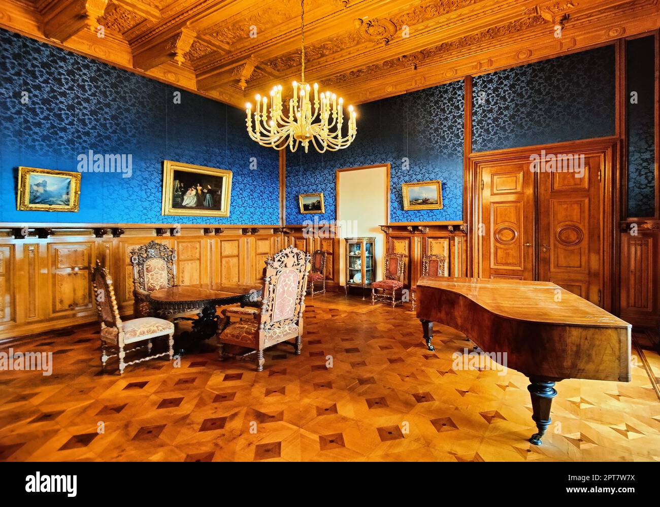 Living room, romantic historicism, Schwerin Castle, Schwerin ...