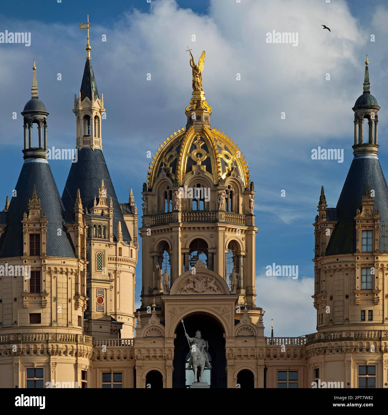Facade with Archangel Michael and equestrian statue of Prince Niklot ...