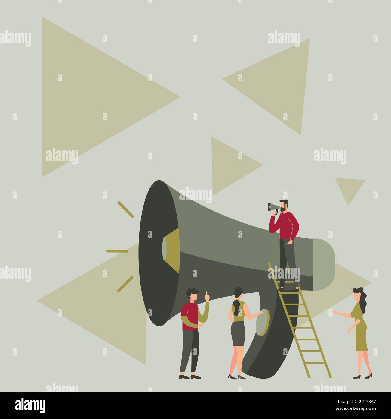 People Drawing Holding Their Megaphones Talking With Each Other Stock ...