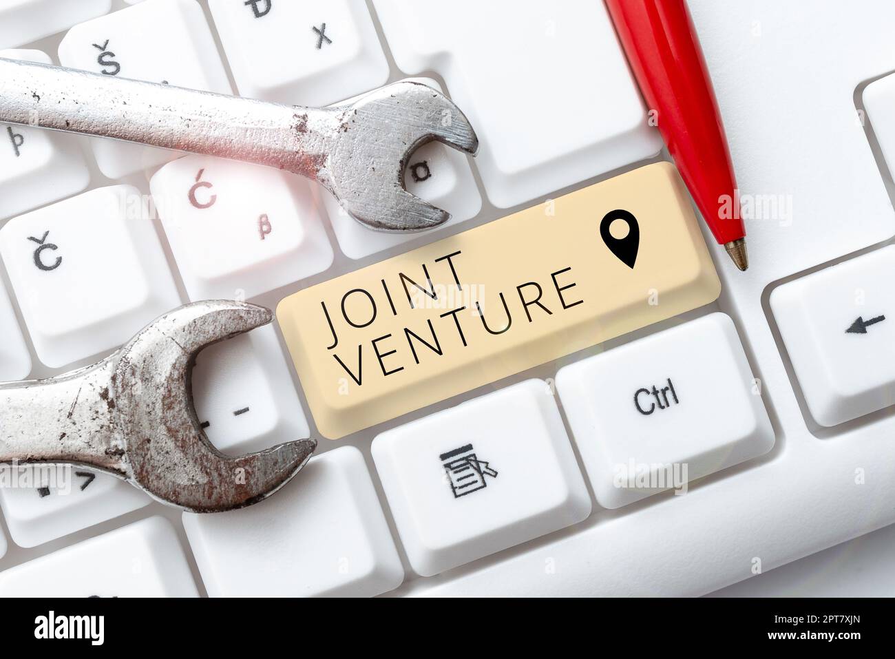 Sign displaying Joint Venture, Business approach Collaboration ...