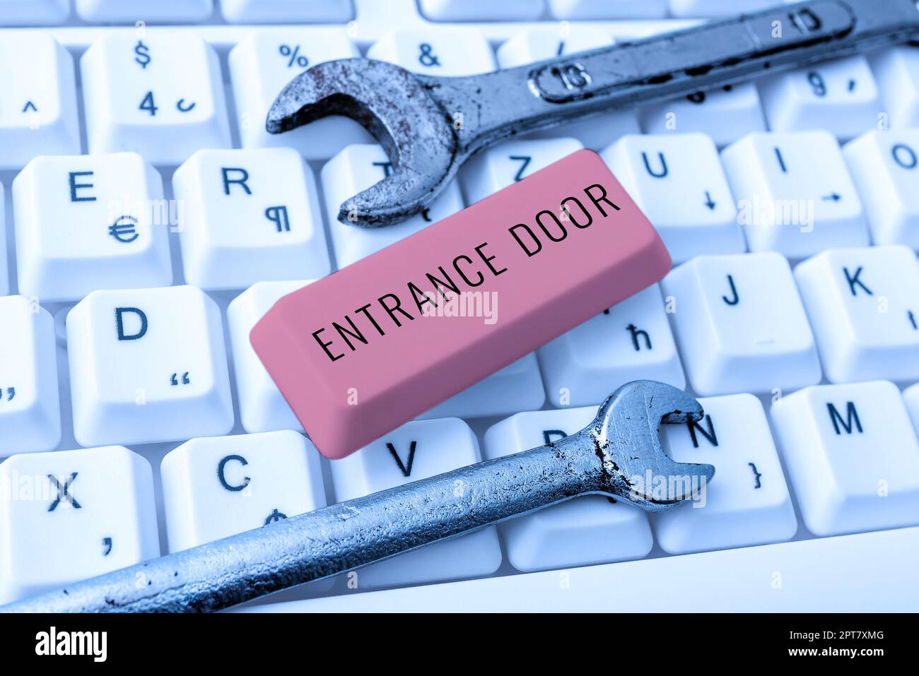 Text sign showing Entrance Door, Word Written on Way in Doorway Gate ...