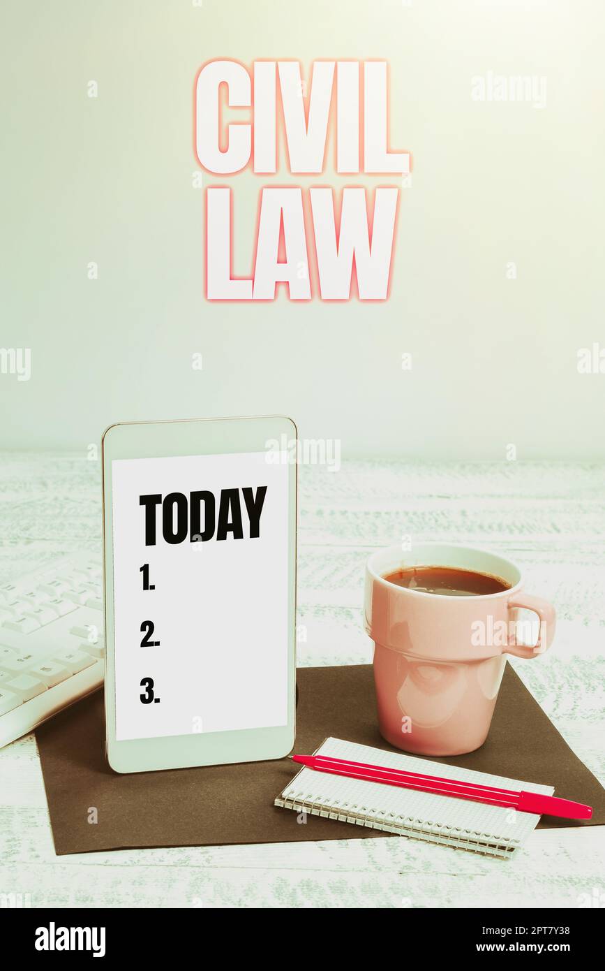 Writing displaying text Civil Law, Concept meaning Law concerned with ...