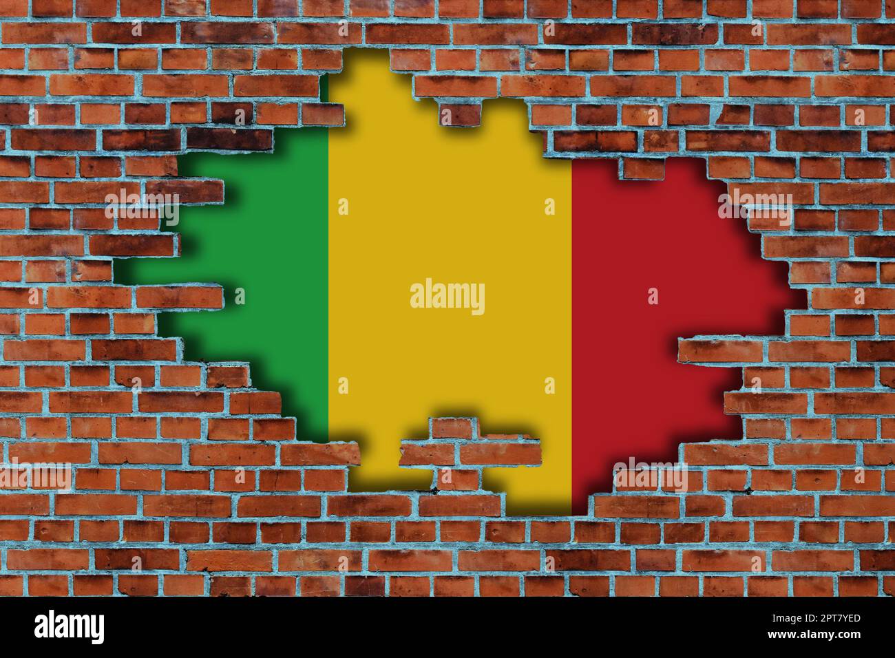 3D Flag of Mali behind the broken old stone wall background Stock Photo ...