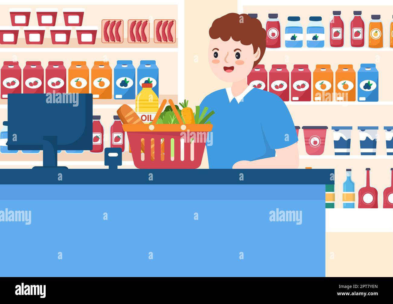 Grocery Store or Supermarket with Food Product Shelves, Racks Dairy ...