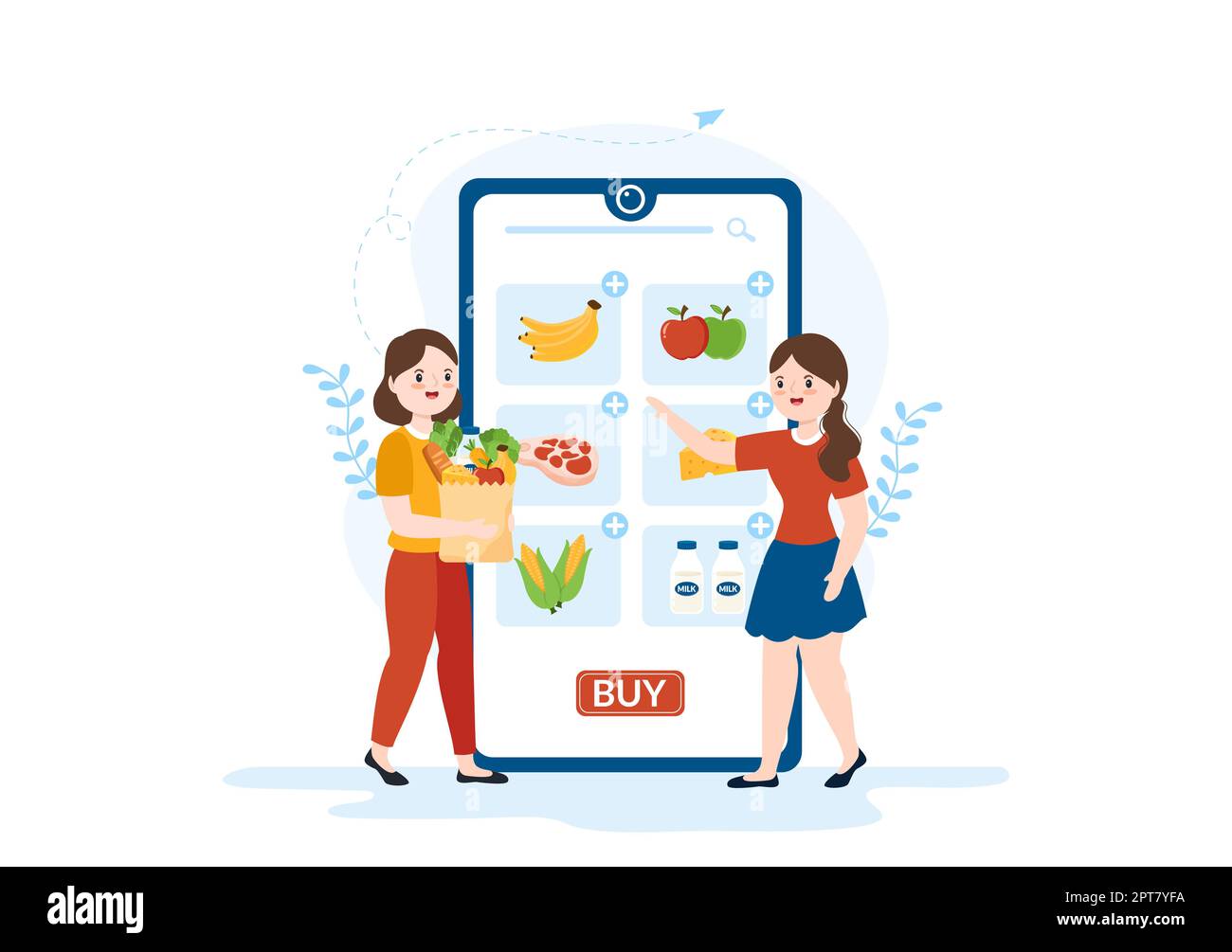 Online Grocery Store or Supermarket to Order Daily Necessities or Food via the App in Flat ...