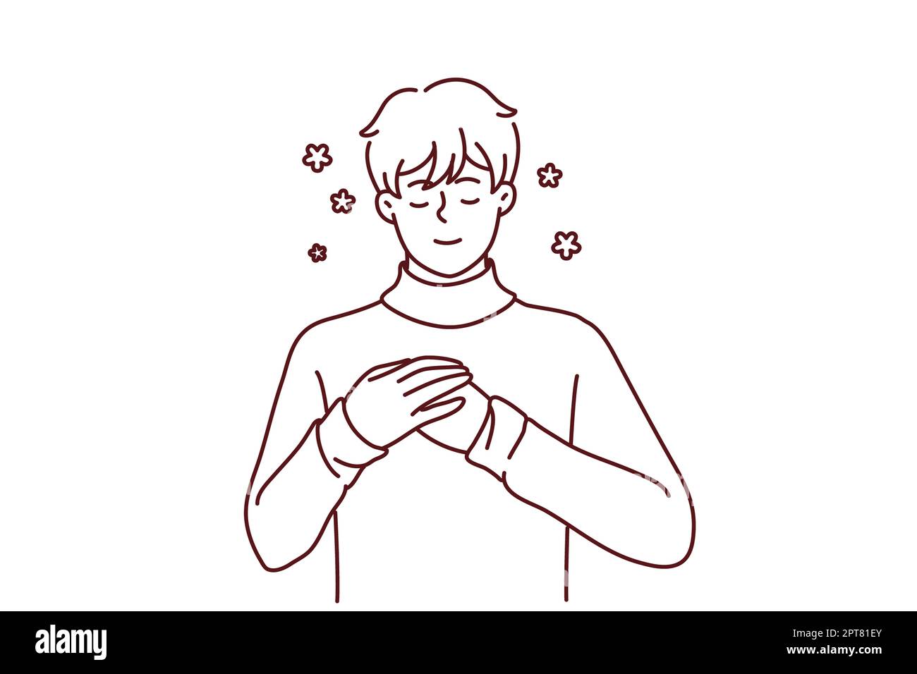 Happy young man with hands on chest feel positive and optimistic ...