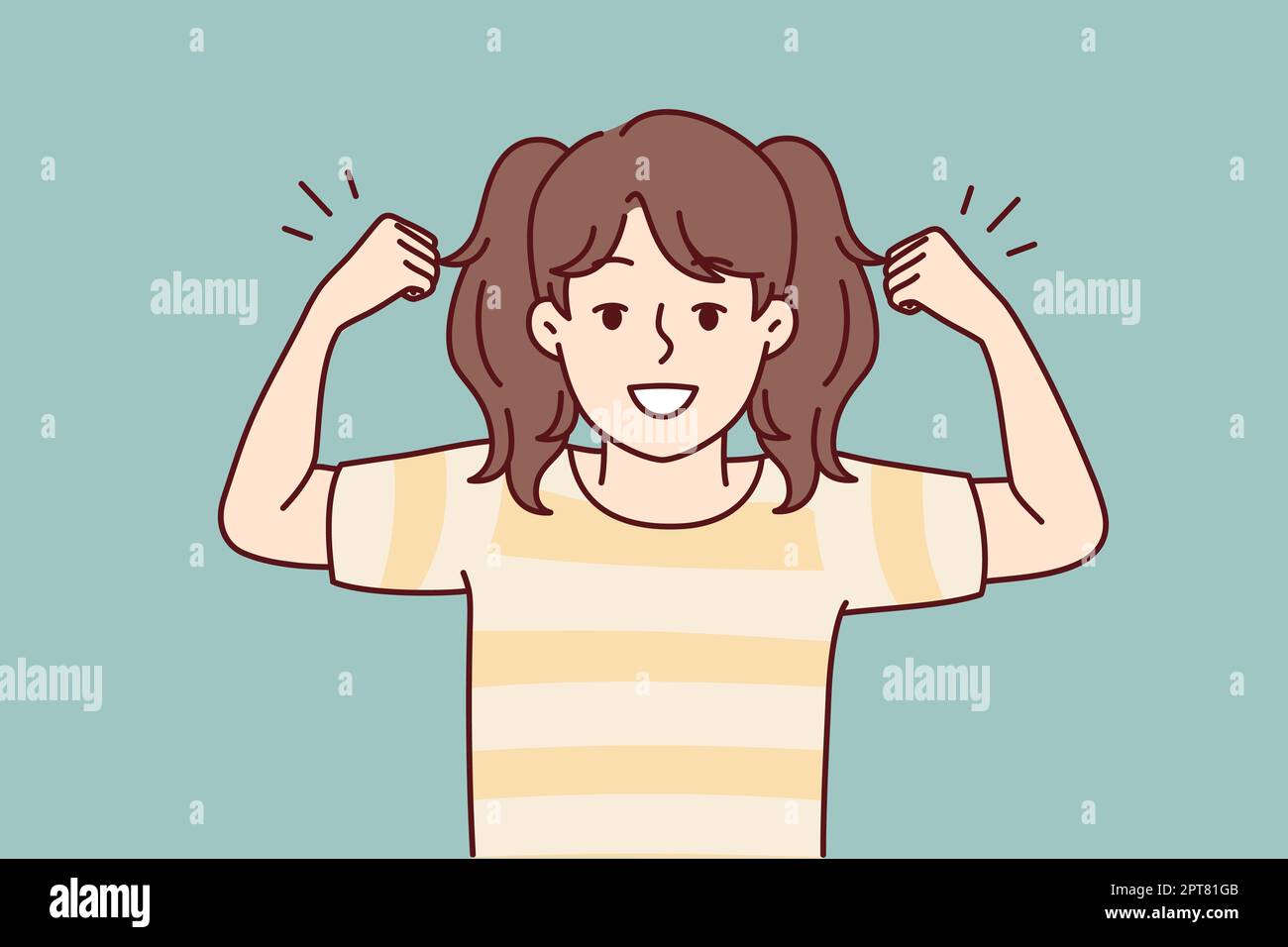 Cute small girl show muscles feeling powerful and strong. Smiling teen ...