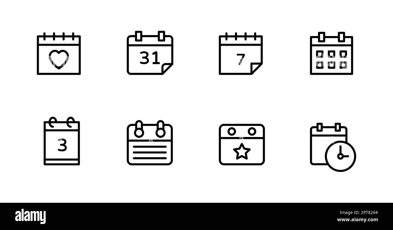 Set collection of calendar icons, calendar symbols set, time management ...