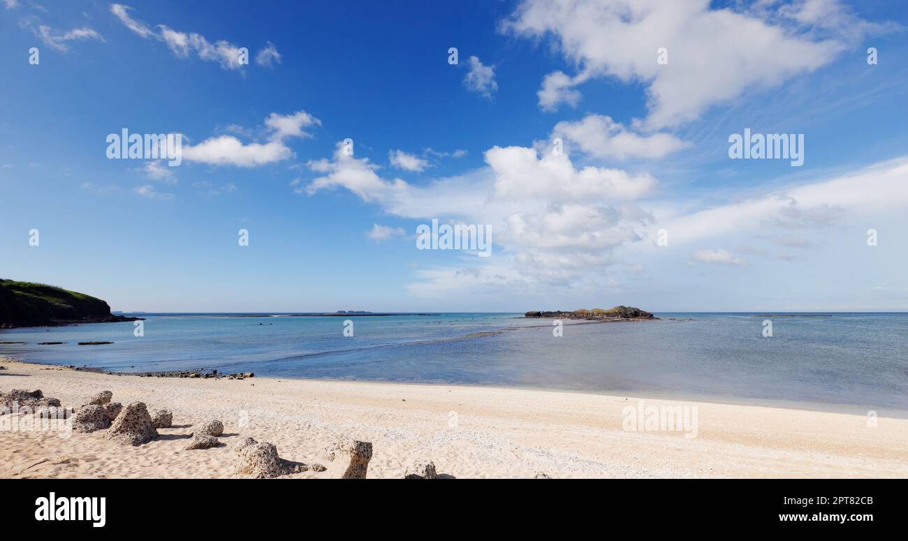 Low tide walking path connect Kueibishan and Chi Yu Island at Penghu of ...