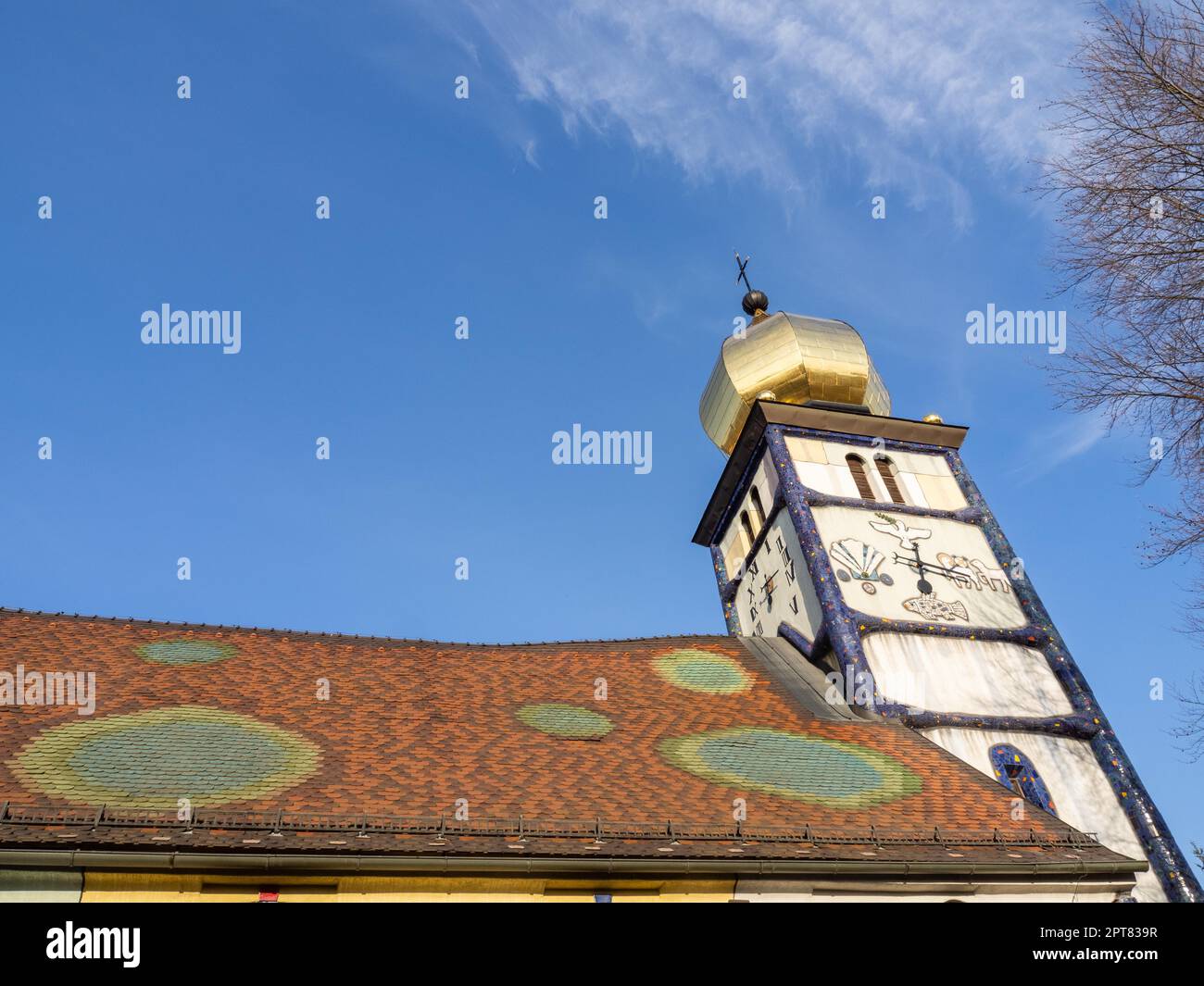 Church tower, St. Barbara Parish Church, 1987-1988, by Friedensreich ...
