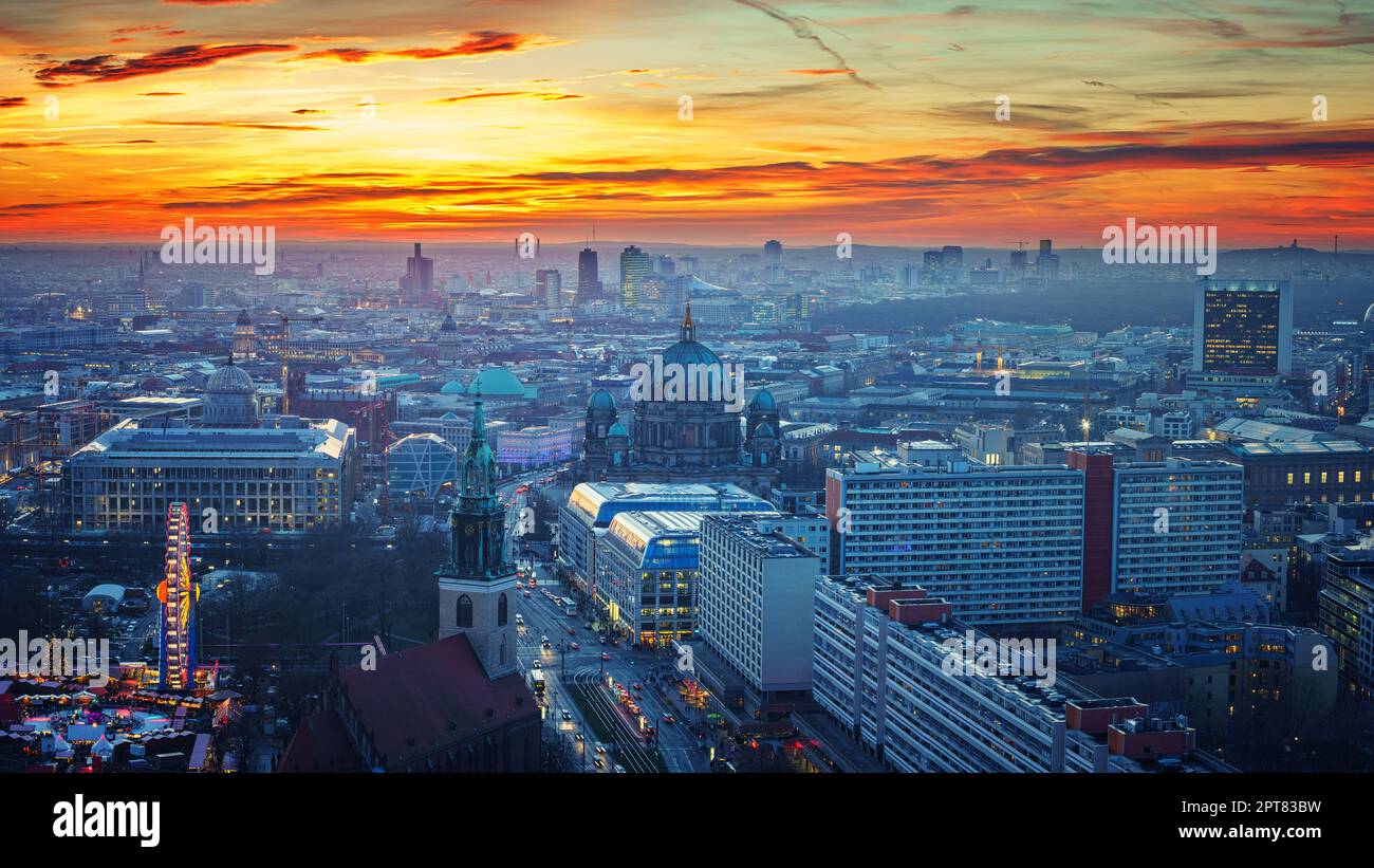 Aerial view on downtown of Berlin at night, Germany Stock Photo - Alamy