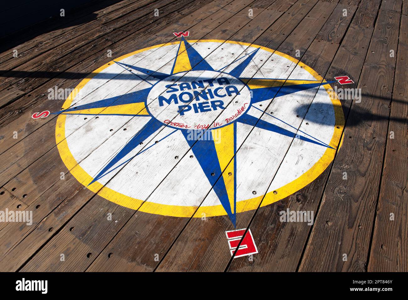 Santa Monica Pier, wind rose on the jetty, Los Angeles, California, USA ...