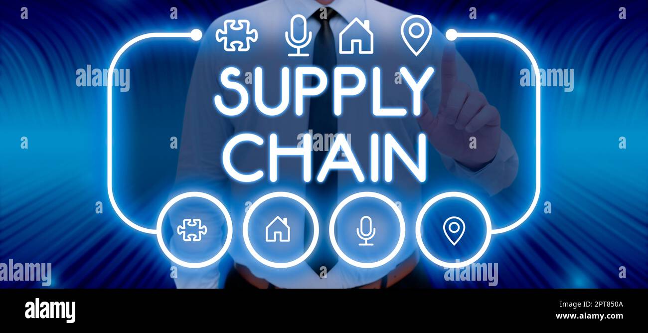 Handwriting text Supply Chain, Concept meaning System of organization ...