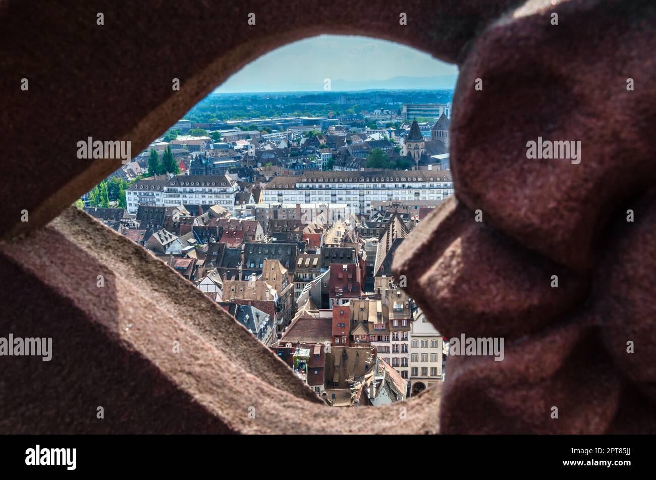 Aerial view of Strasbourg old town, with architectural detail of the ...