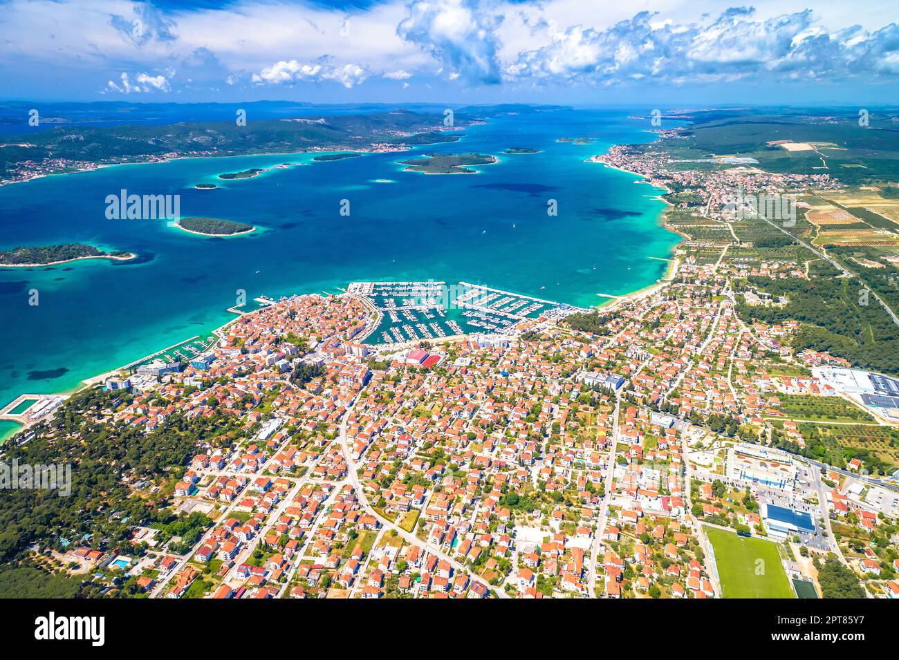 Biograd na Moru historic coastal town and archipelago aerial view ...