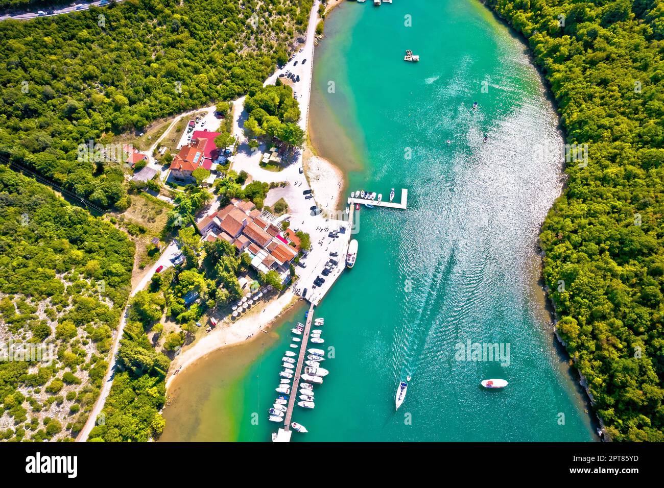 Aerial view of Limski kanal or Lim channel. Fjord in Istra region ...