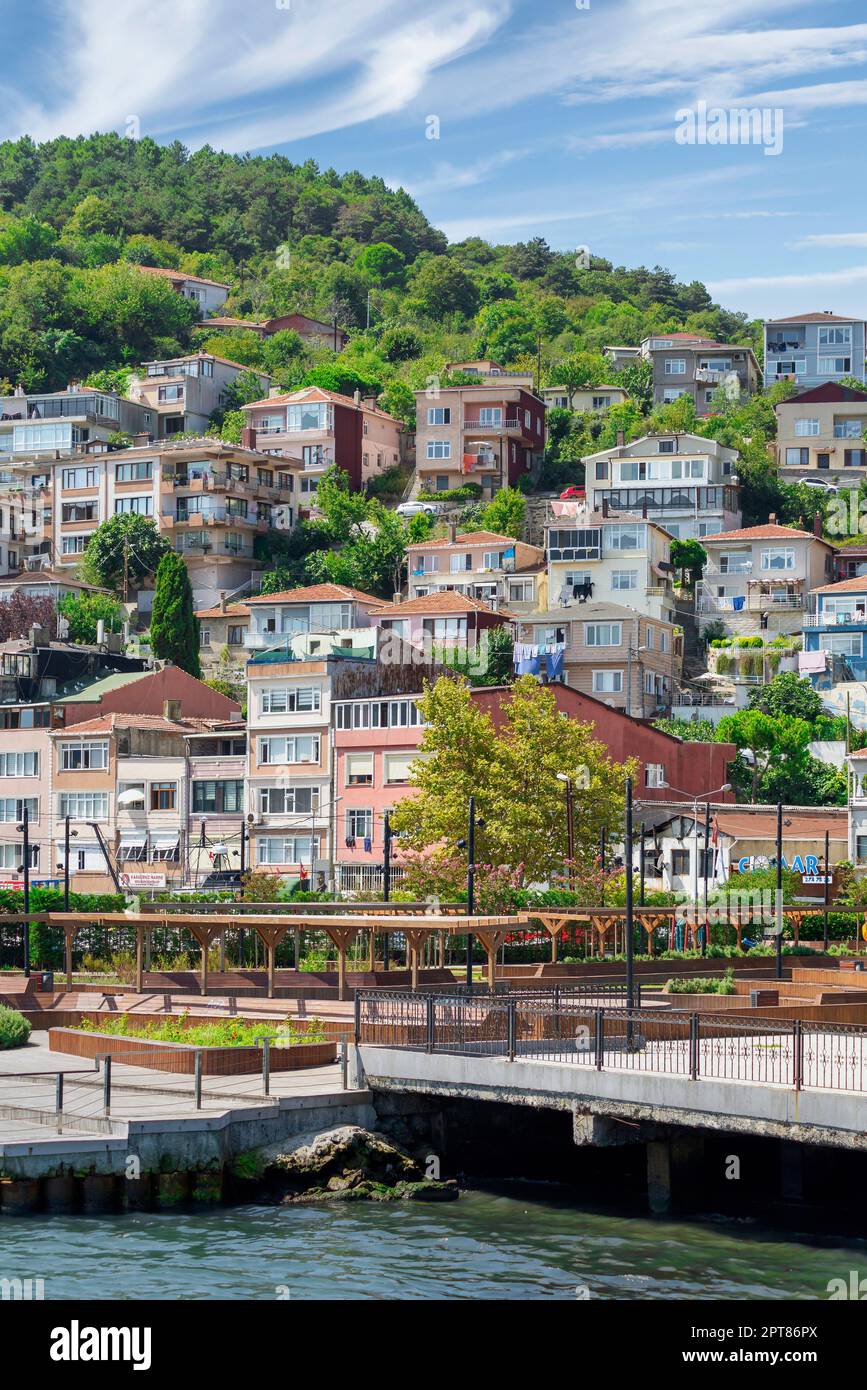 View from the sea of the green mountains of Rumeli Kavagi, at the ...