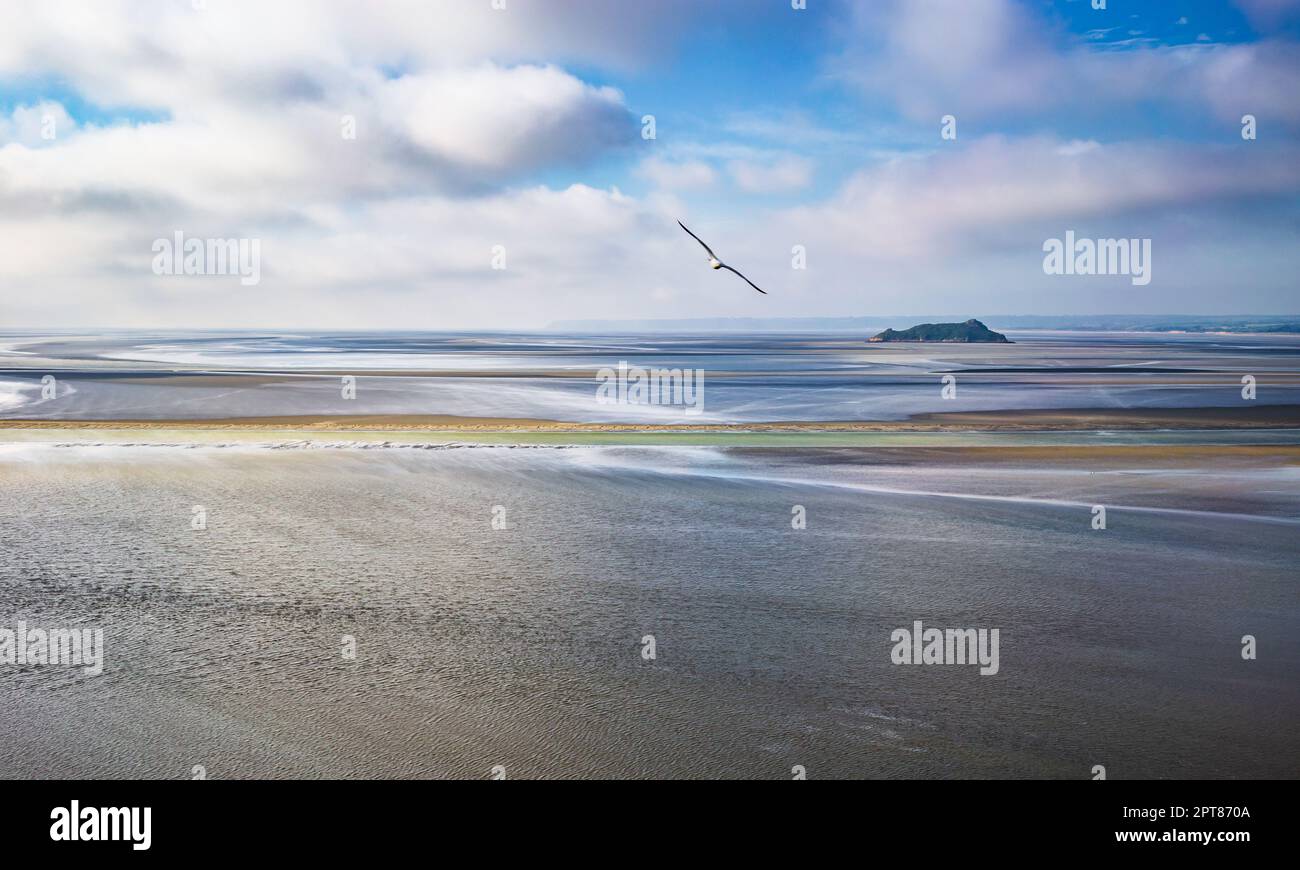 Scenic view on small Tombelaine tidal island from Le Mont Saint-Michel ...