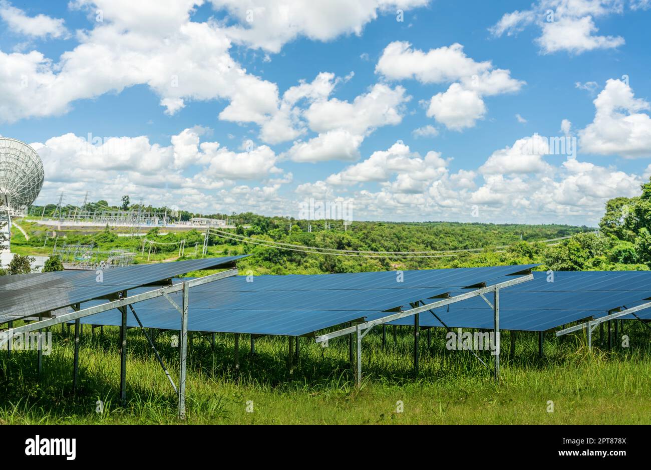 Photovoltaic power station or solar park. PV system. Solar farm and ...