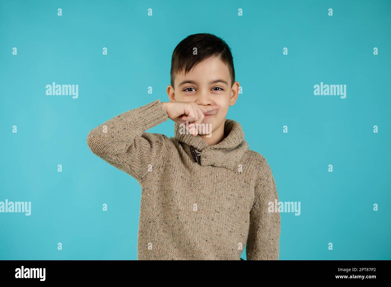 kid showing mustache gesture. happy funny little child boyhaving fun on ...