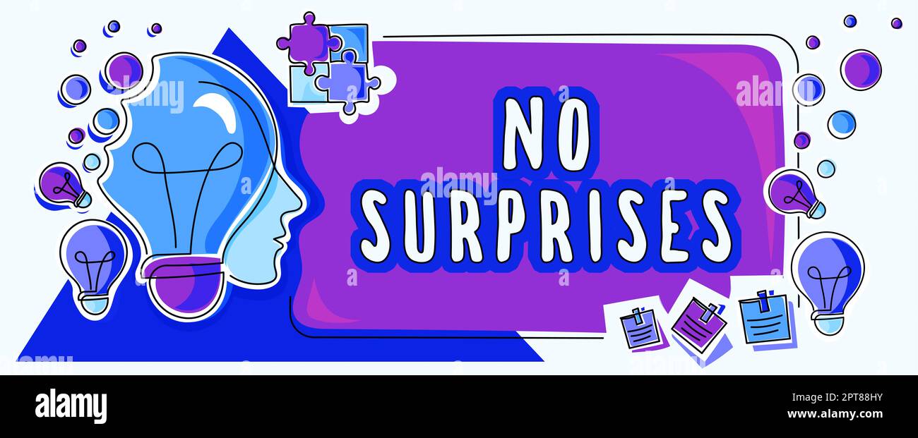 Hand writing sign No Surprises, Conceptual photo Presupposed Eventual ...