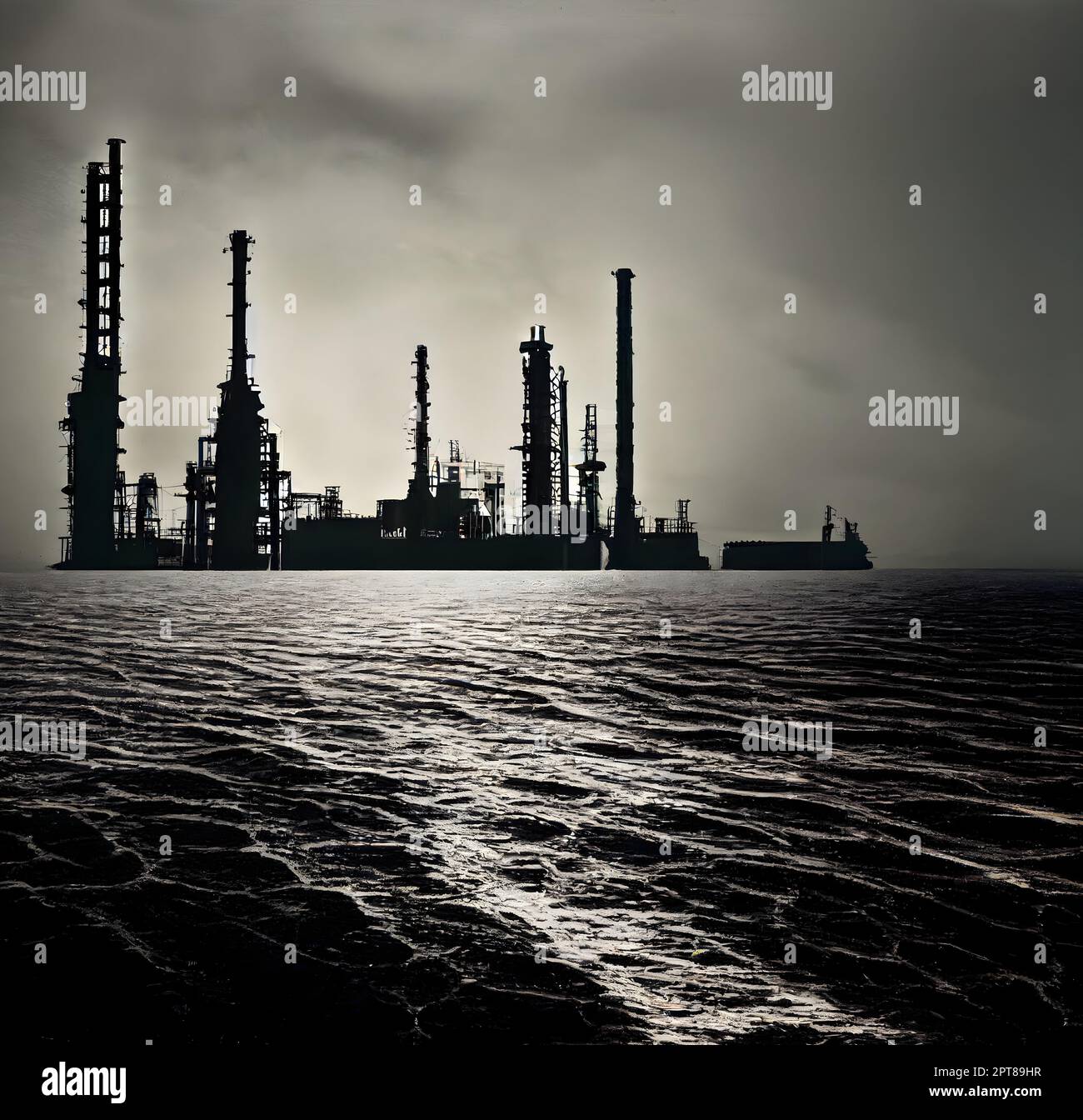 Offshore oil platform off, night scene, 3D illustration Stock Photo - Alamy