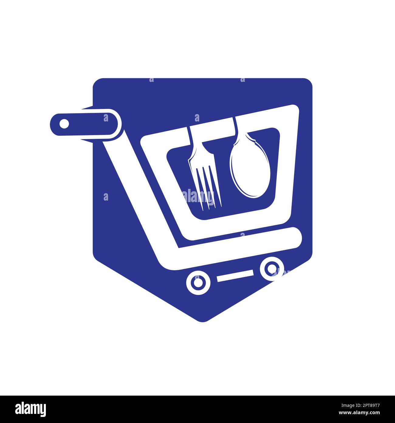 Food shop vector logo design. Shopping cart with fork and spoon icon ...